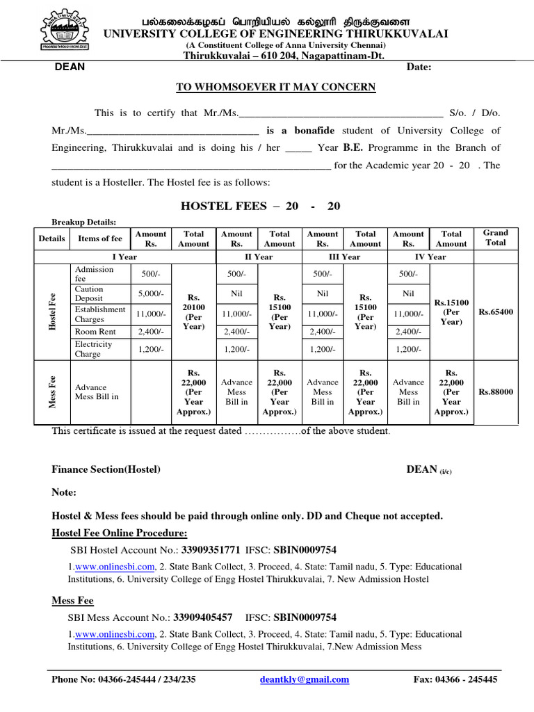 University College Hostel Fee Structure | PDF | Money | Service Industries