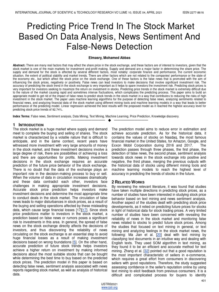 Predicting Price Trend in The Stock Market Based On Data Analysis News ...