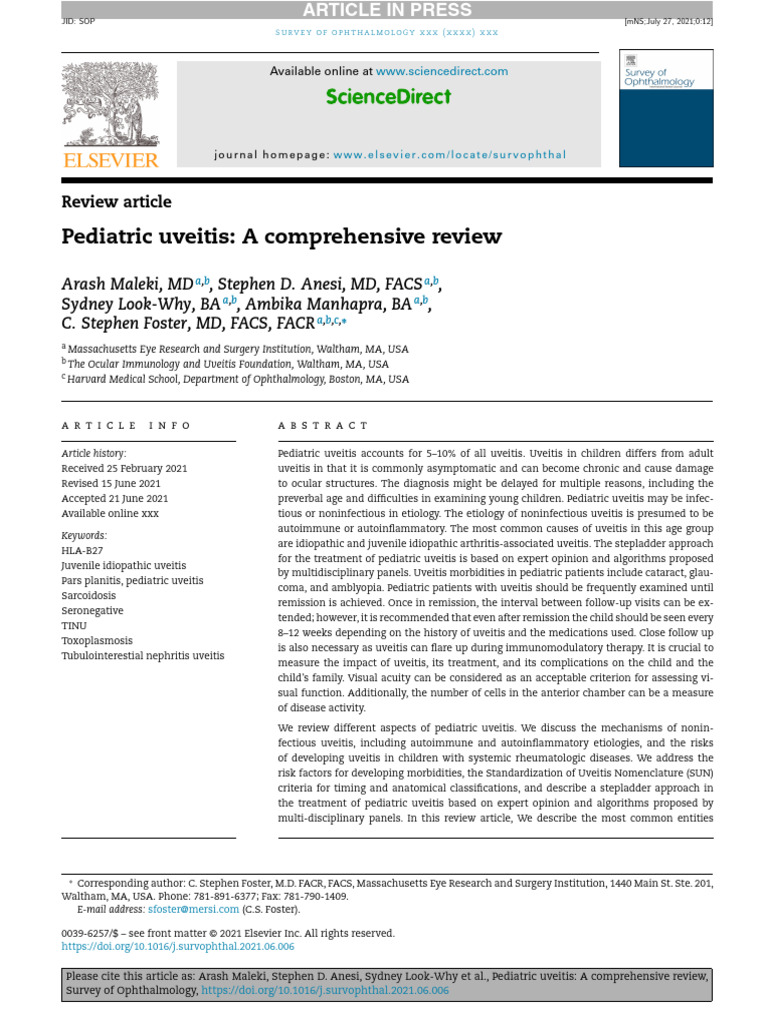Pediatric Uveitis: Comprehensive Review | PDF | Medical Specialties ...