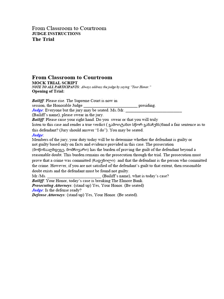 Mock Trial Formal Script | PDF | Witness | Evidence (Law)