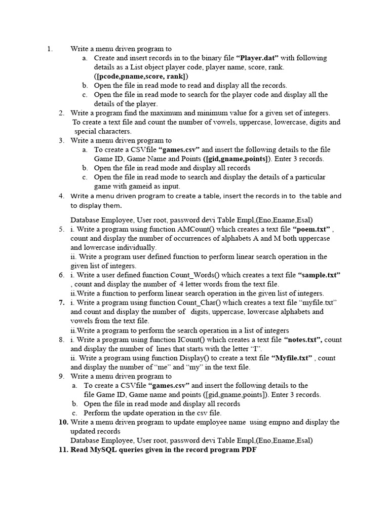 XII Term1 PRACTICAL QUESTIONS | PDF | Letter Case | Software