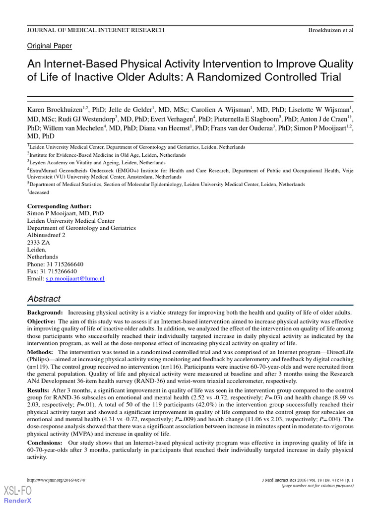 An Internet-Based Physical Activity Intervention To Improve Quality | PDF | Quality Of Life ...