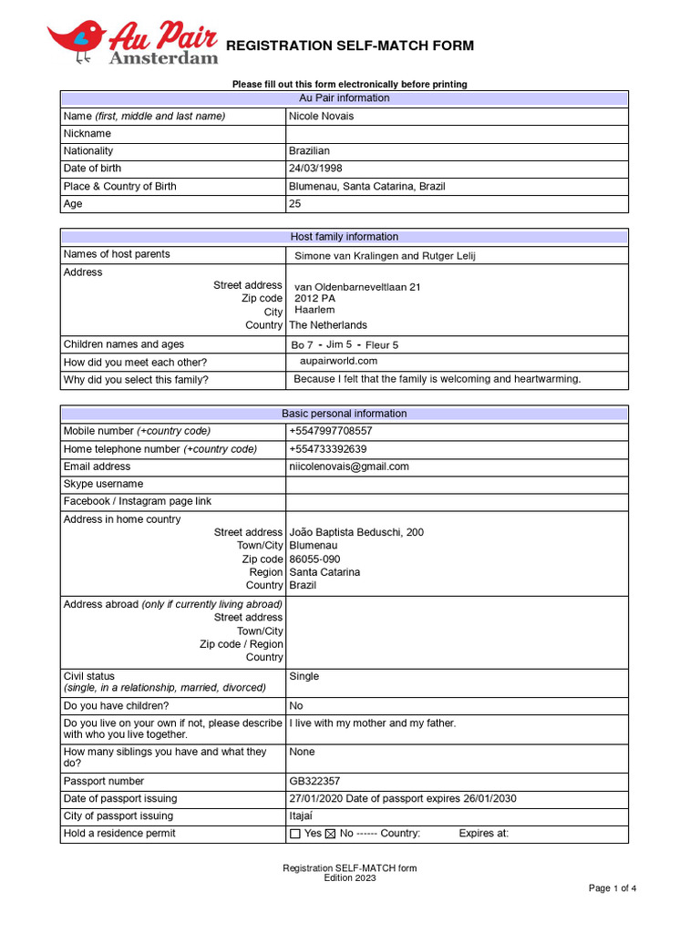 1.0 Registration Self Match Form 2023 - With Fields | PDF