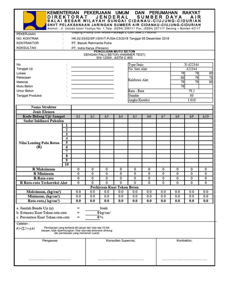 Hasil Uji Hammer Test Beton SNI | PDF