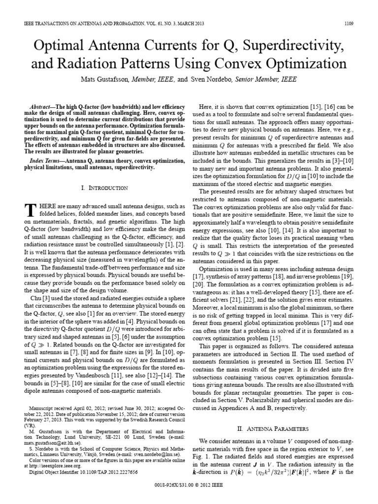 Optimal Antenna Currents For Q, Superdirectivity, and Radiation Patterns Using Convex ...