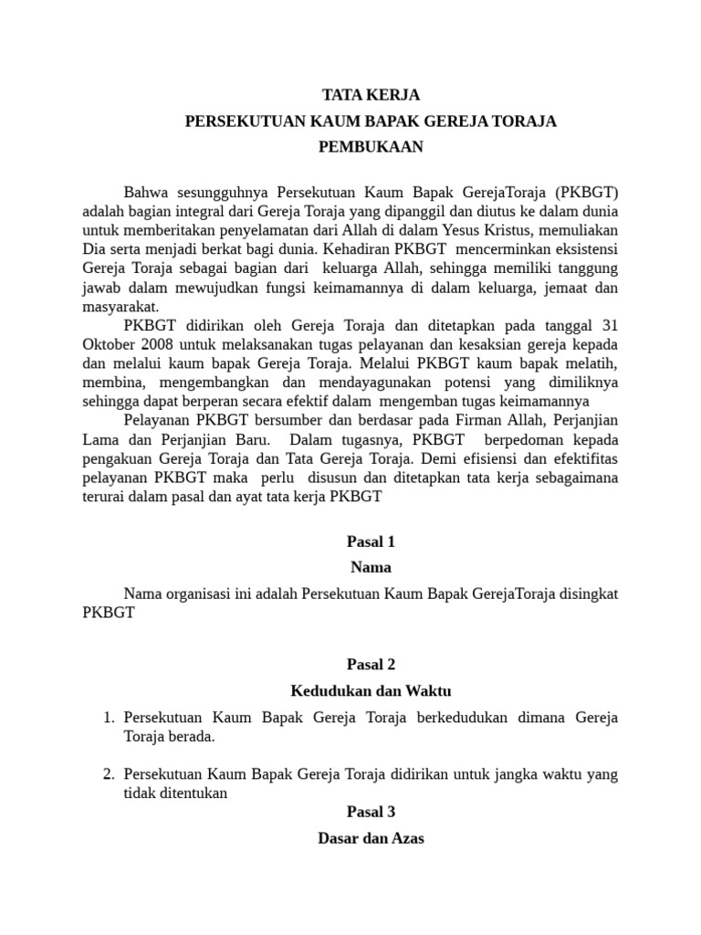 Tata Kerja PKBGT Gereja Toraja | PDF | Agama & Spiritualitas | Gaya Hidup