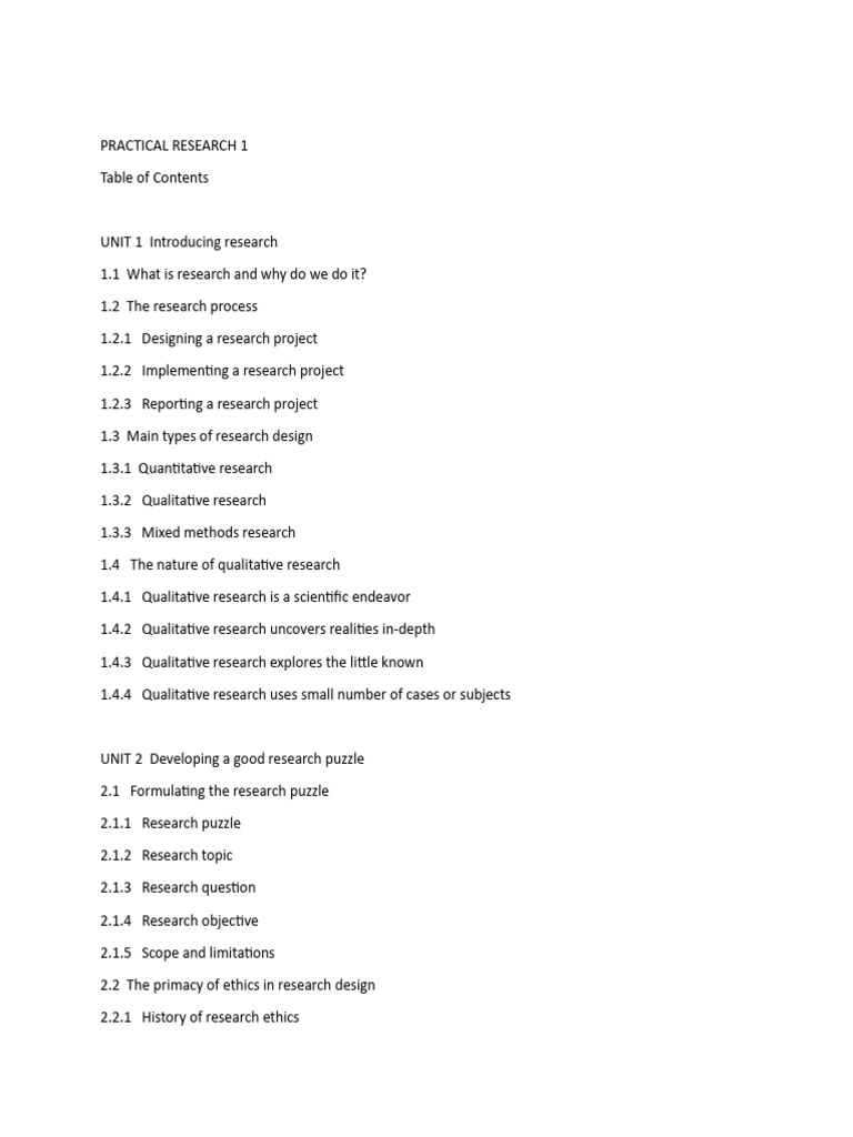 PR 1 Table of Contents | PDF | Qualitative Research | Methodology