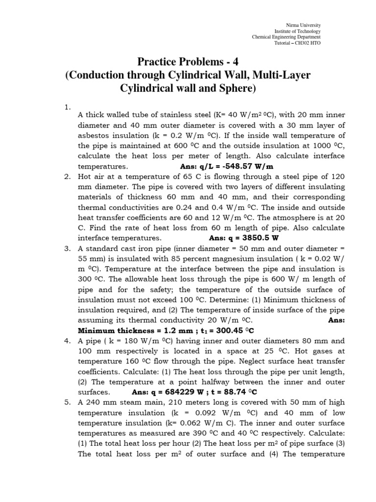 Practice Problemsl 4 Conduction Through A Cylindrical Wall Multilayer Cylinderical Wall and ...