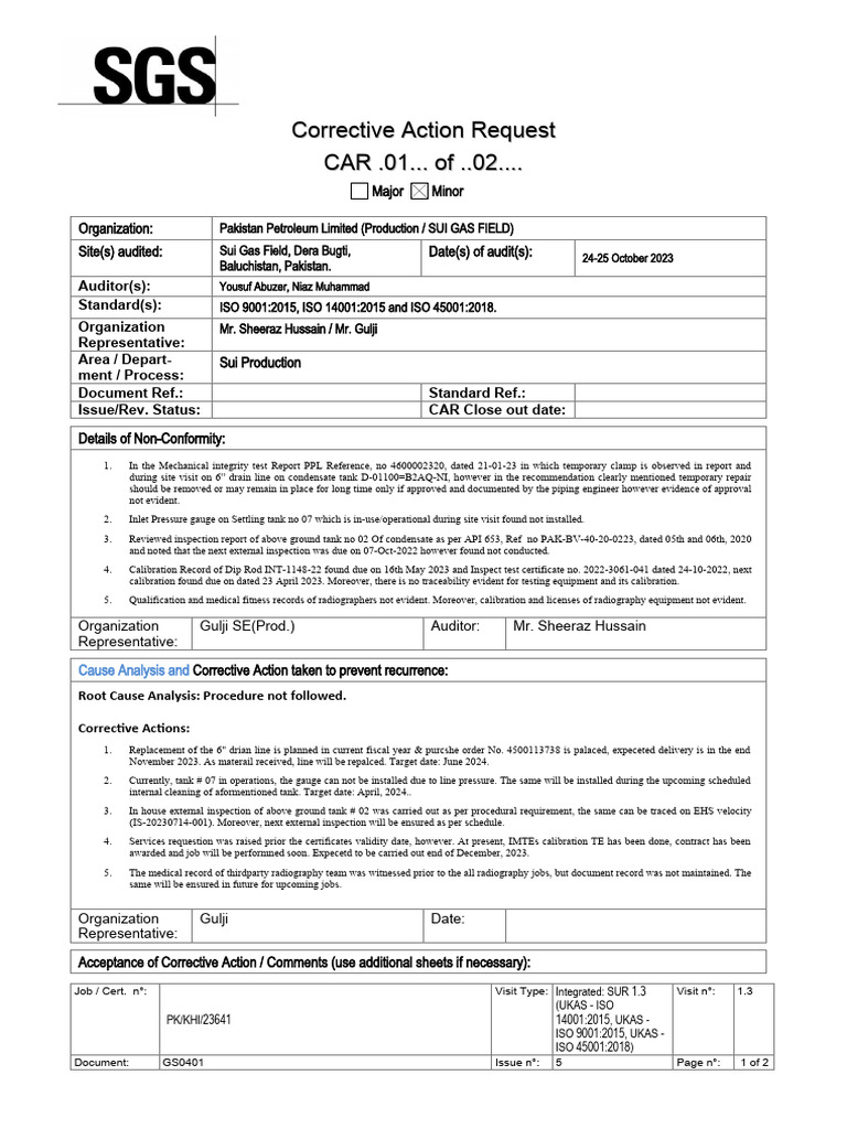 CAR Form NC 2 | PDF | Calibration | Iso 9000