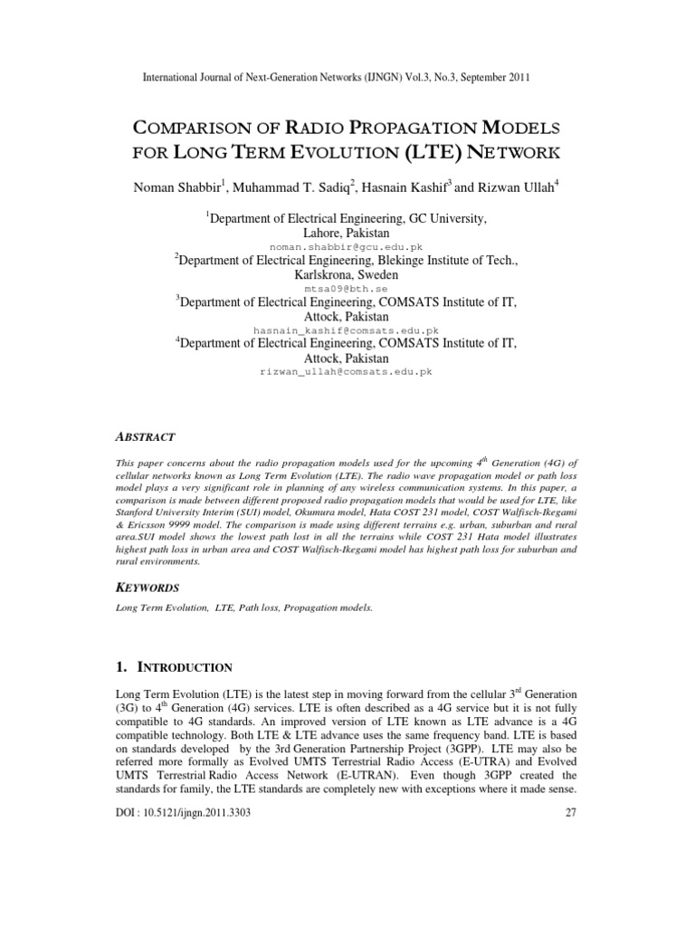 Comparison Of Radio Propagation Models For Long Term Evolution Lte
