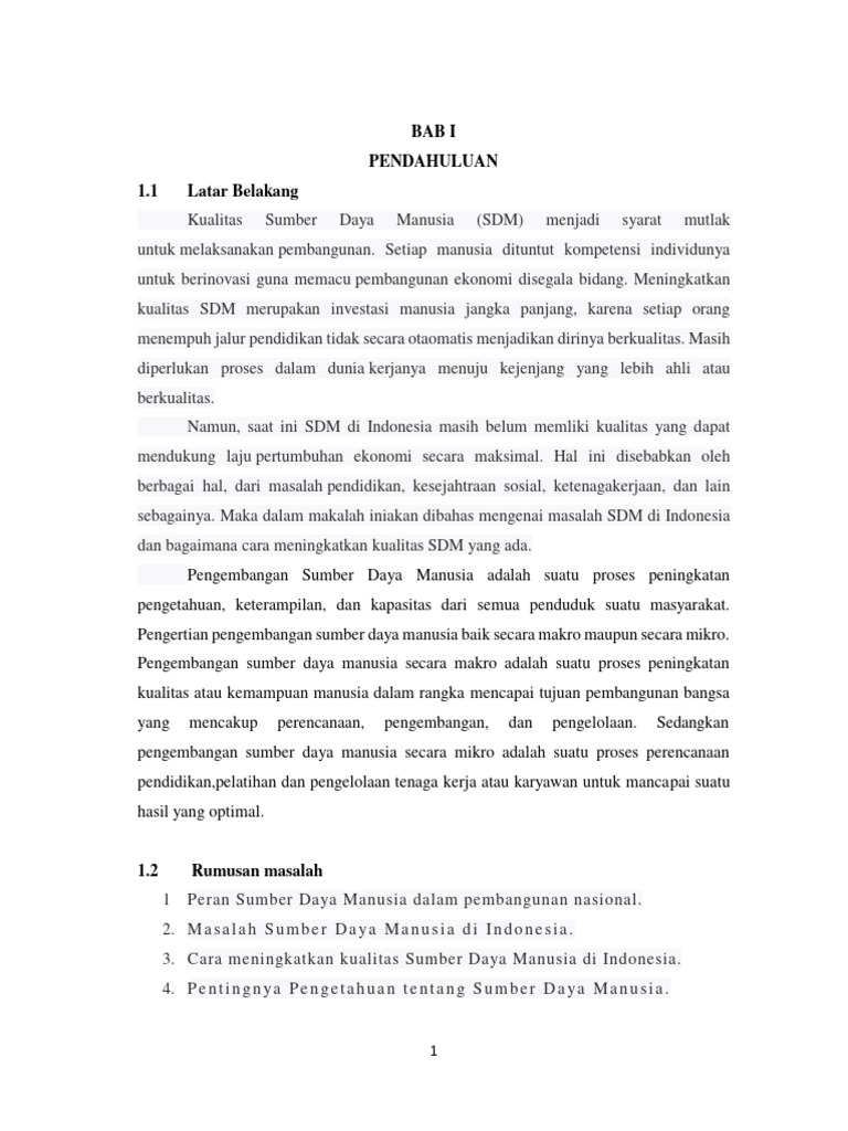 Masalah dan Peningkatan Kualitas SDM | PDF