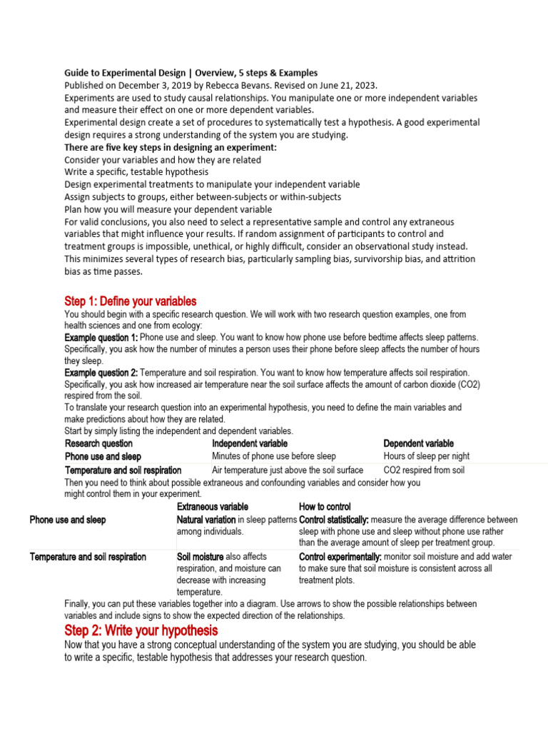 Steps for Effective Experimental Design | PDF | Experiment | Dependent ...