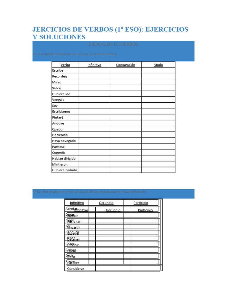 Ejercicios de Verbos | PDF