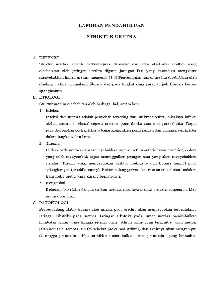 LAPORAN PENDAHULUAN Striktur Uretra | PDF | Griya & Taman | Kesehatan ...