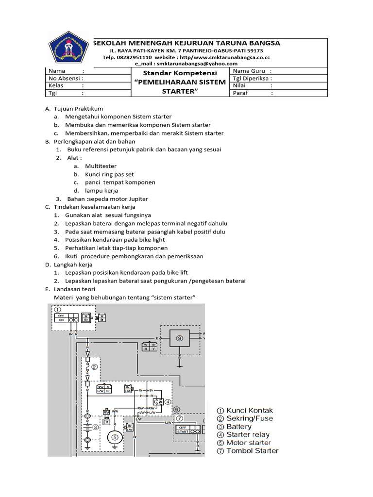 Job Sheet Sistem Starter Jupiter | PDF