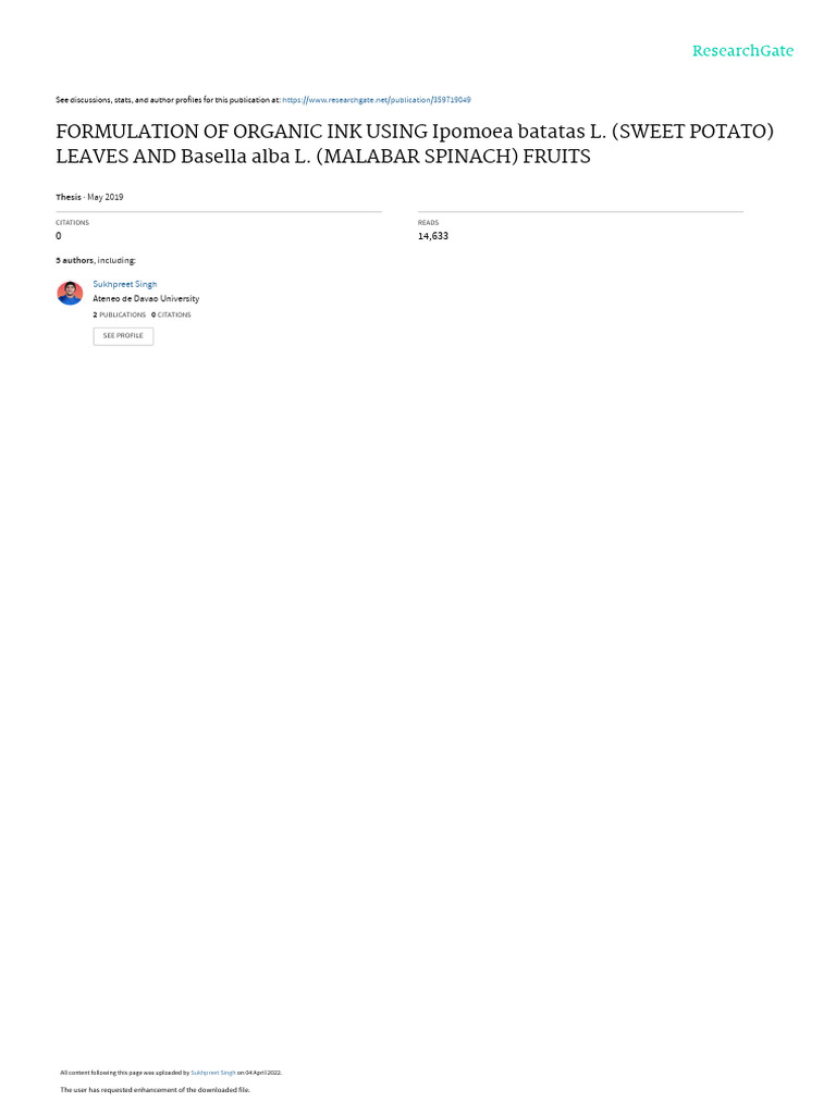 FORMULATION OF ORGANIC INK USING Ipomoea | PDF | Ink | Pharmaceutical ...