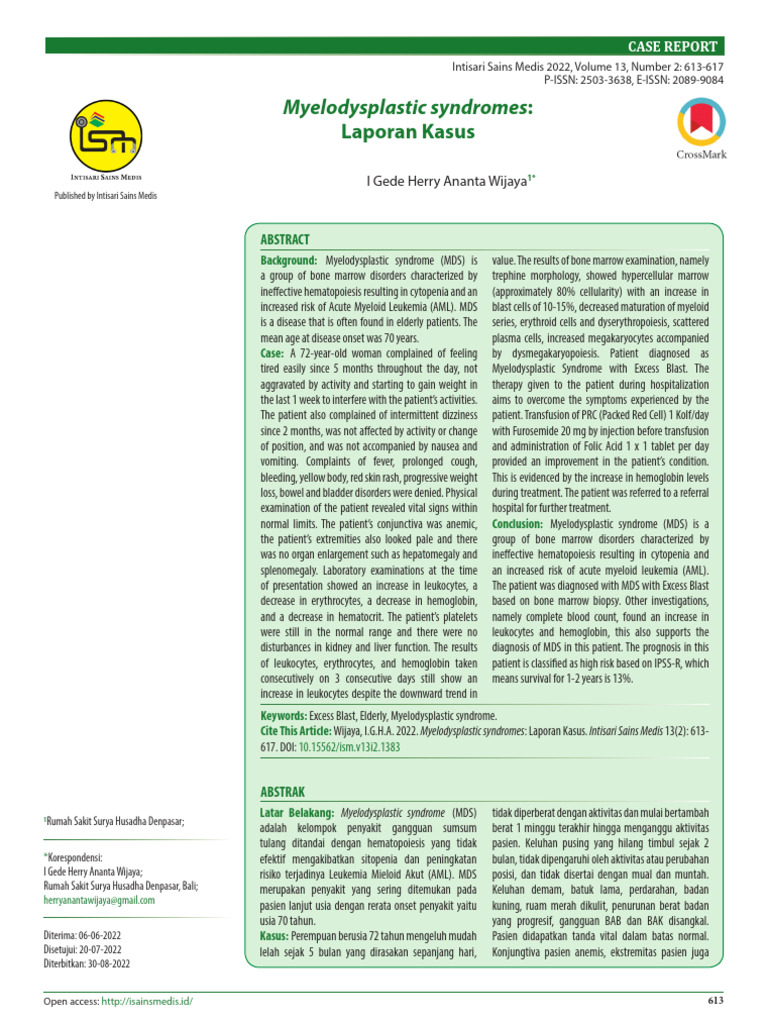 Myelodysplastic Syndrome Case Report | PDF | Epidemiology | Medicine