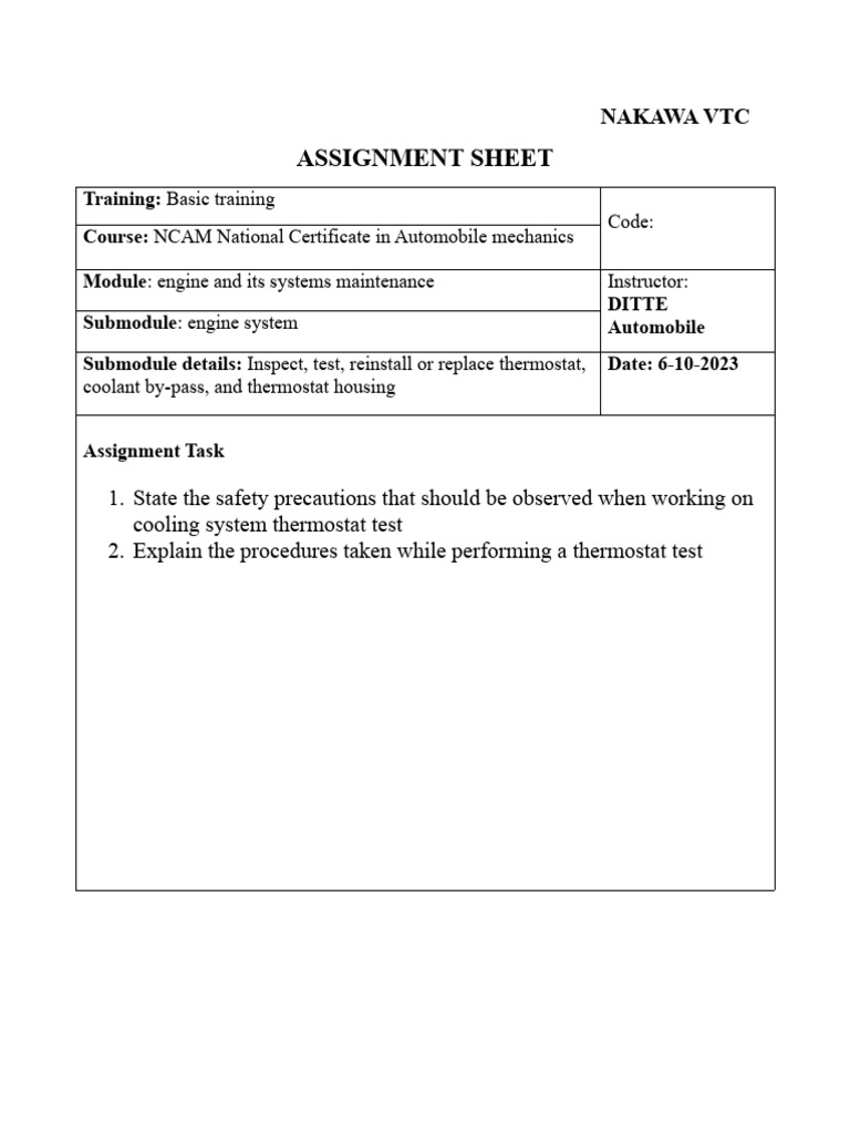 Assignment Sheet | PDF