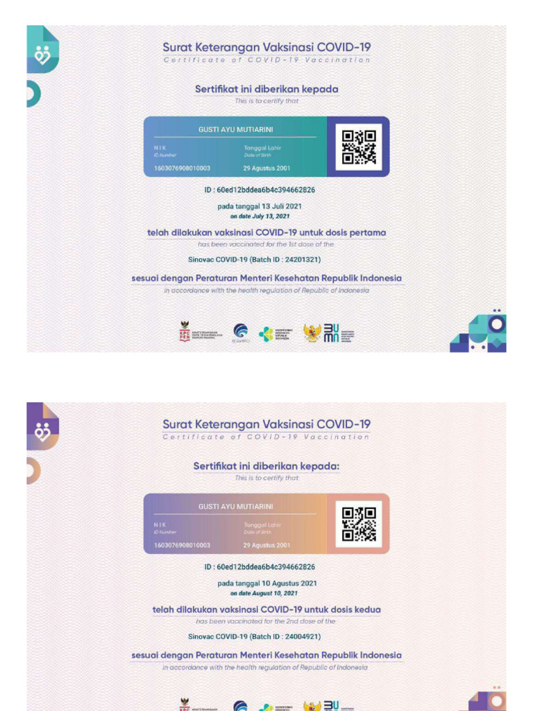 Sertifikat Vaksin 1,2,3 | PDF