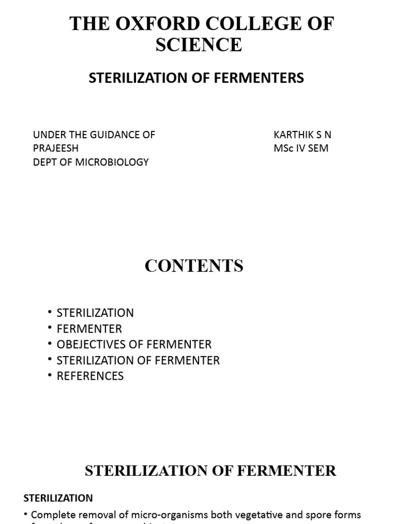 Fermenter Sterilization Techniques | PDF | Sterilization (Microbiology ...