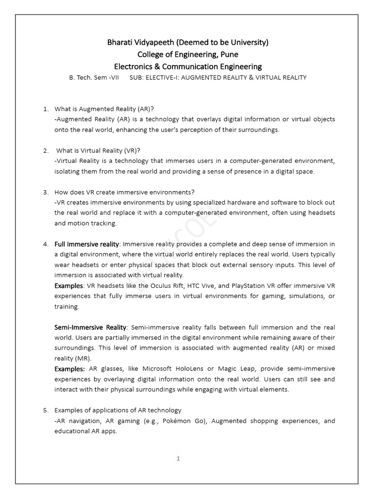 AR VR Study Material | PDF | Virtual Reality | Augmented Reality