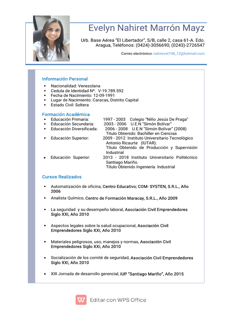 Ing. Evelyn Curriculum | PDF