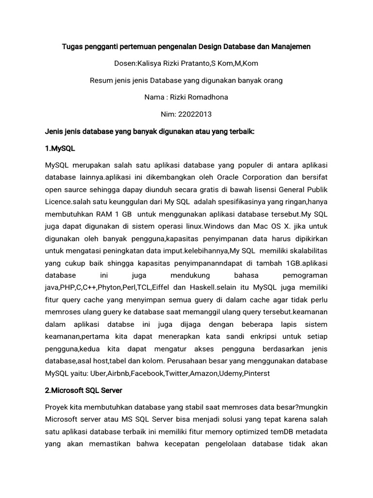 Tugas Pengenalan Design Database Dan Manajemen | PDF