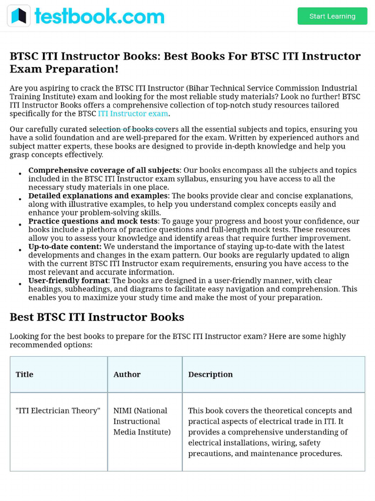 BTSC ITI Instructor Books - Best Books For BTSC ITI Instructor Exam Preparation! | PDF