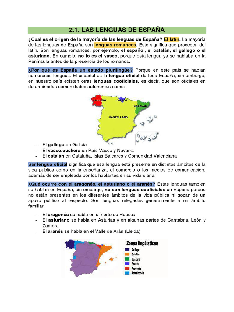 2.1. Las lenguas de España y su origen | PDF