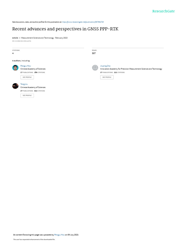 RecentadvancesandperspectivesinGNSSPPP RTK | PDF | Science | Metrology