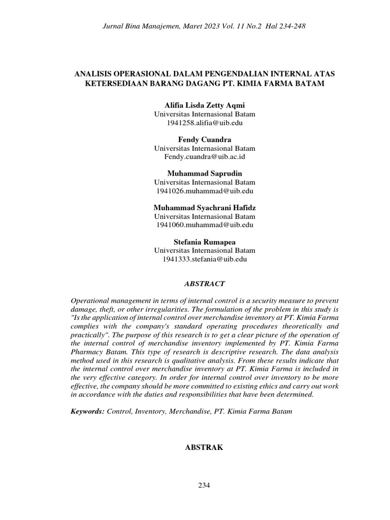 Analisis Operasional Dalam Pengendalian Internal Atas Ketersediaan ...