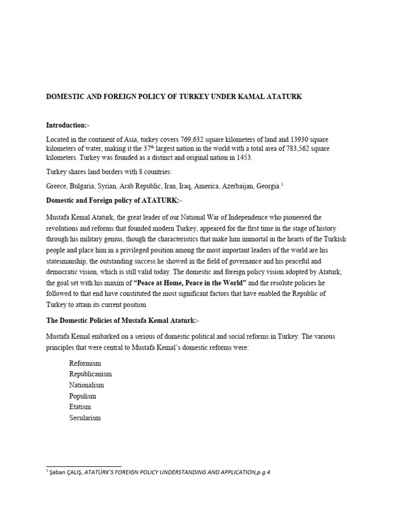 Domestic and Foreign Policy of Turkey Under Kamal Ataturk | PDF ...