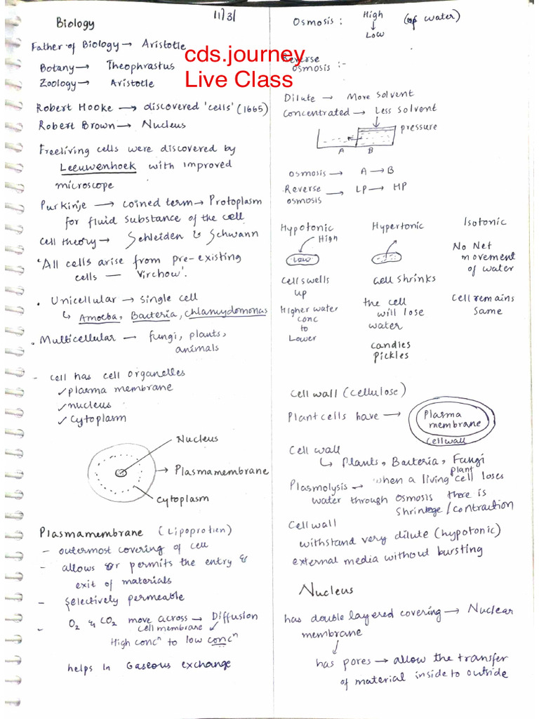 Cds - Journey Live Class Biology Notes | PDF