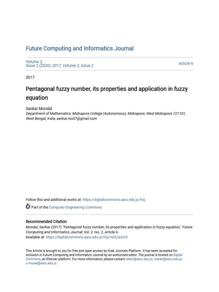 Pentagonal Fuzzy Number Its Properties and Application in Fuzzy | PDF | Fuzzy Logic | Function ...