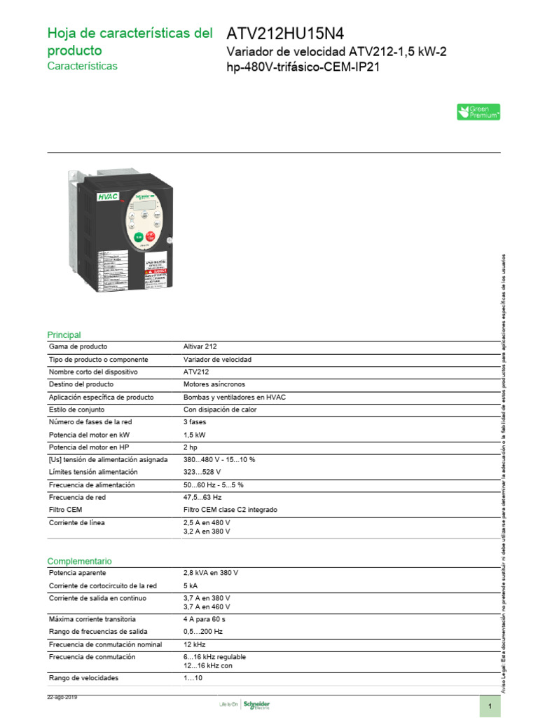 Altivar 212 - ATV212HU15N4 | PDF | Ingenieria Eléctrica | Electricidad