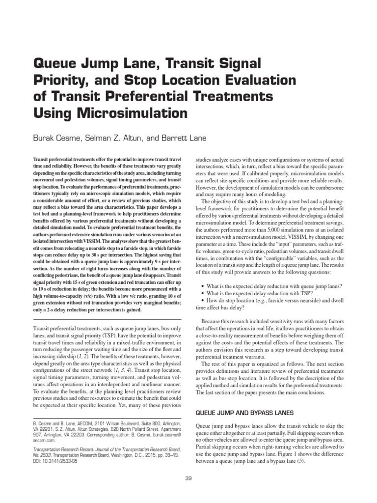 Queue Jump Lane, Transit Signal Priority, and Stop Location Evaluation ... Queue Jump Lane, Transit Signal Priority, and Stop Location Evaluation ...