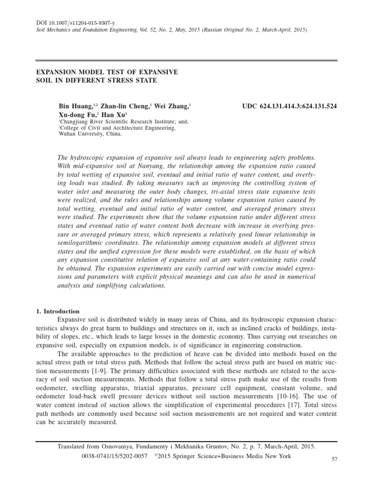 Expansion Model Test of Expansive Soil in Different Stress State B ...