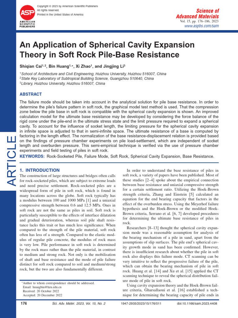 An Application of Spherical Cavity Expansion Theory in Soft Rock Pile-Base Resistance | PDF ...