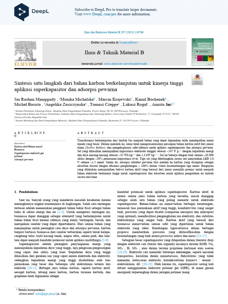 Indo 1 One-Step Synthesis of A Sustainable Carbon Material For High Performance Bu Mita Tugas ...