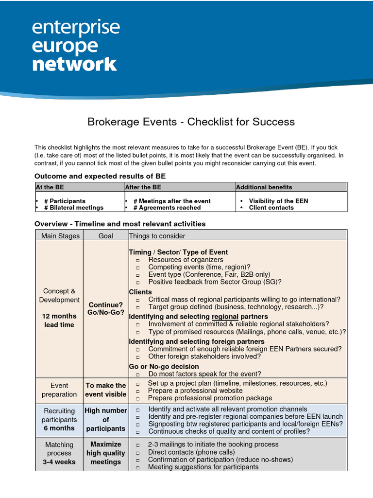 Brokerage Event Success Checklist | PDF | Business