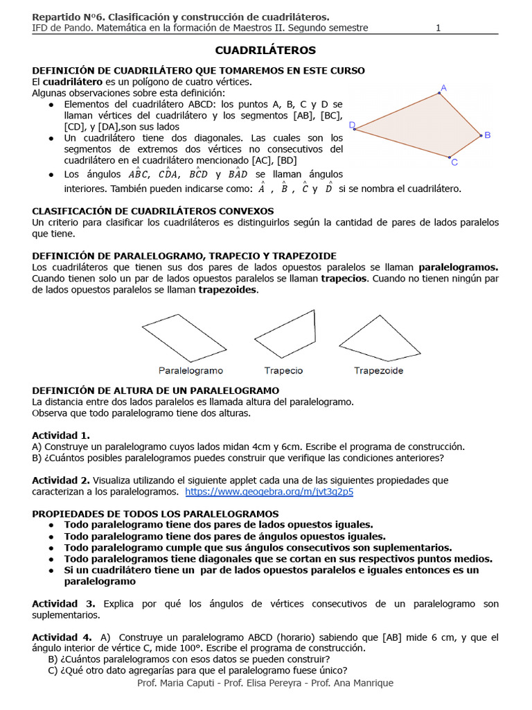 Repartido Ndeg 6 - Clasificacion y Construccion de Cuadrilateros. | PDF ...