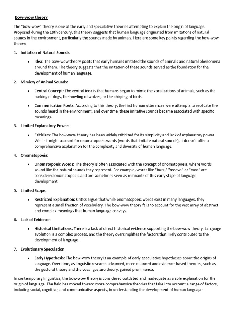 Bow-Wow Theory | PDF | Theory | Origin Of Language