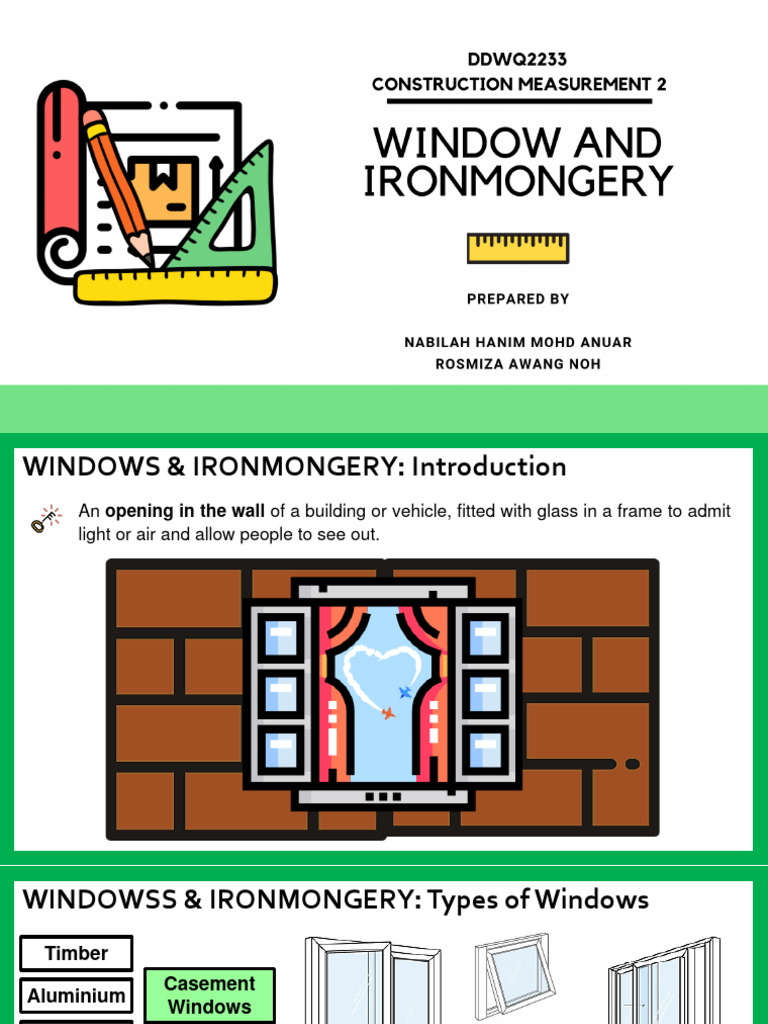 Topic 4 - Window and Ironmongery (Week 6) | PDF | Window | Concrete