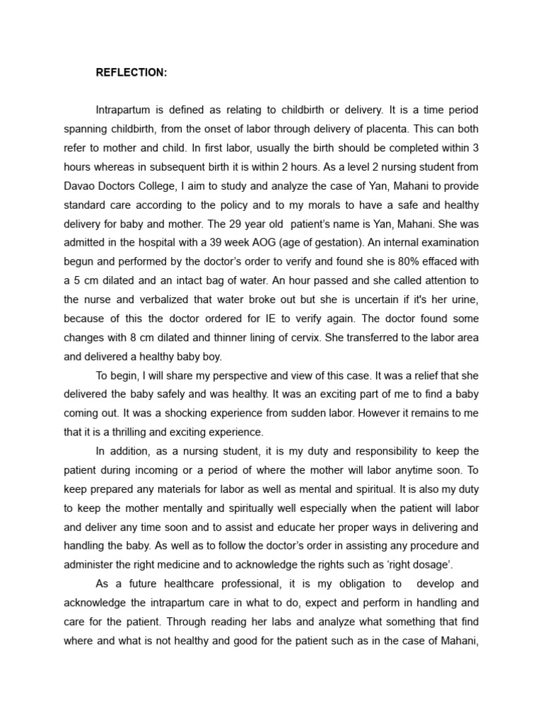 REFLECTION | PDF | Childbirth | Patient