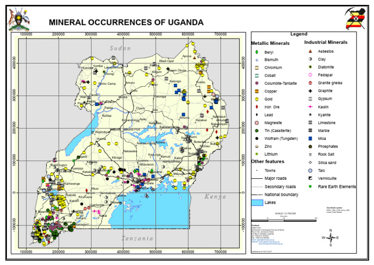 Mineral Occurence Map of Uganda - A3 | PDF | Atoms | Chemical Compounds