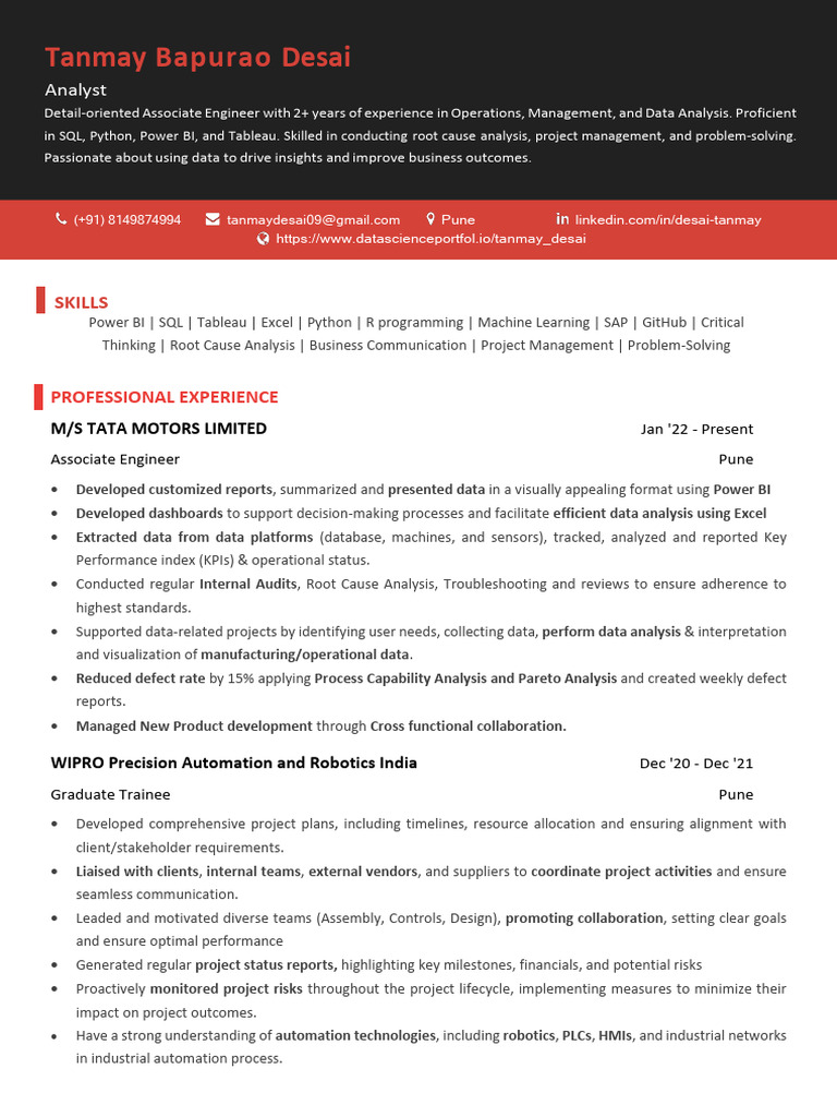 Tanmay Desai | PDF | Data Analysis | Project Management