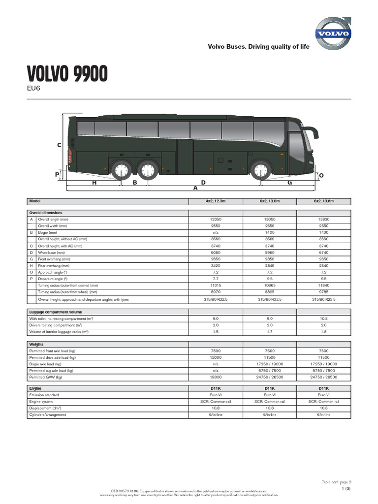 Data Sheet - Volvo 9900 Eu6 - en | PDF | Transport | Vehicles