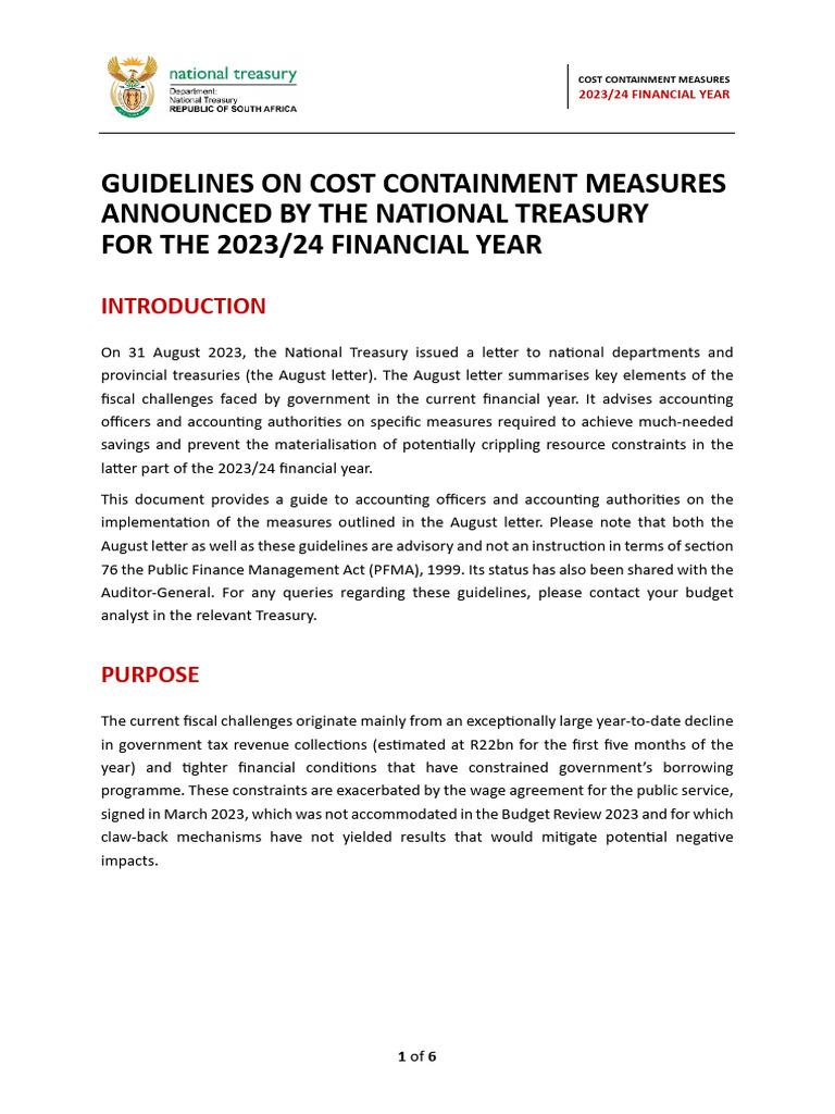 2023/24 Cost Containment Guidelines | PDF | Procurement | Budget