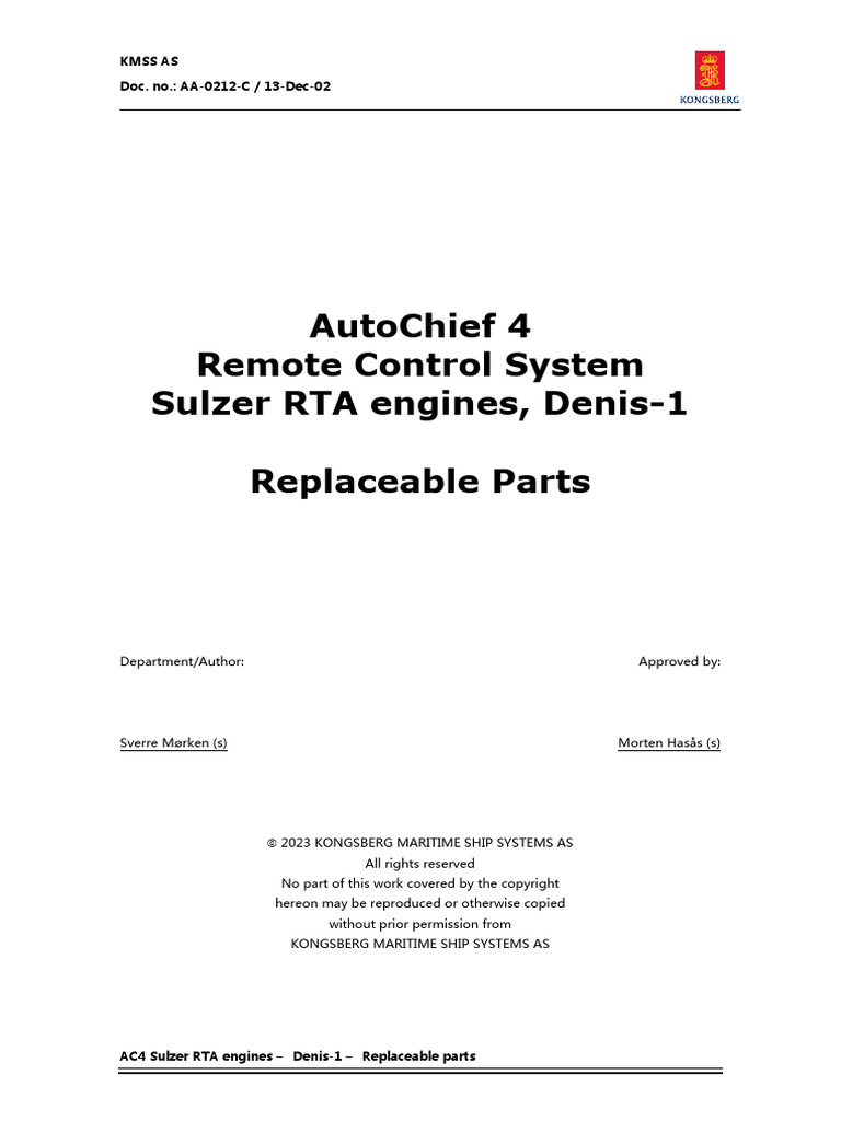 AA-0212C AC4 Sulzer RTA Engines Denis-1 Replaceable Parts | PDF | Input/Output | Power Supply