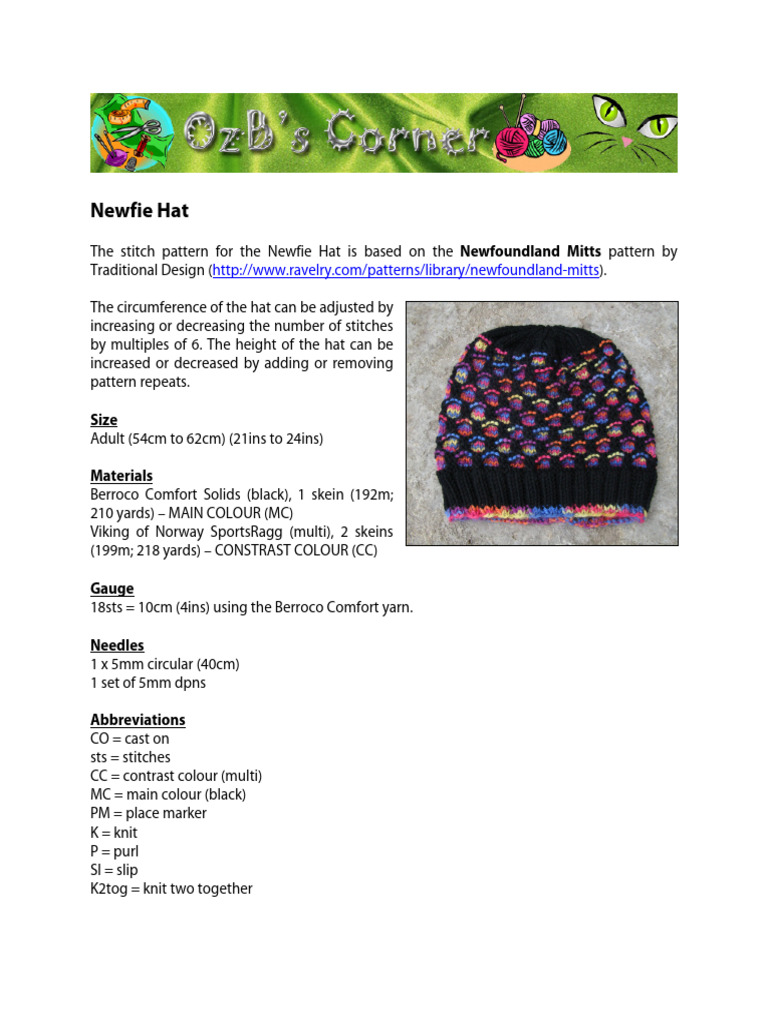 Newfie Hat | PDF | Knitting | Textile Arts